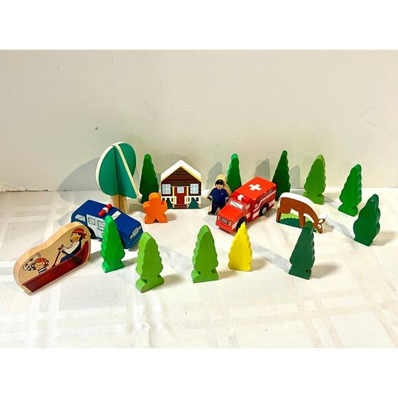 Unbranded | Toys | Wooden Mixed Community Blocks Trees Firetruck Police ...
